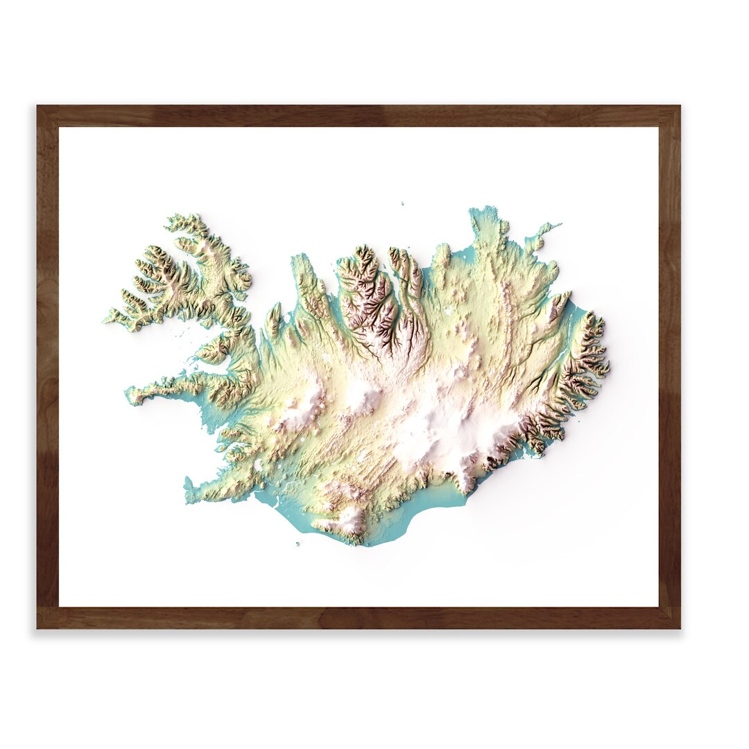 Iceland Shaded Relief Map Earth Tones - Etsy