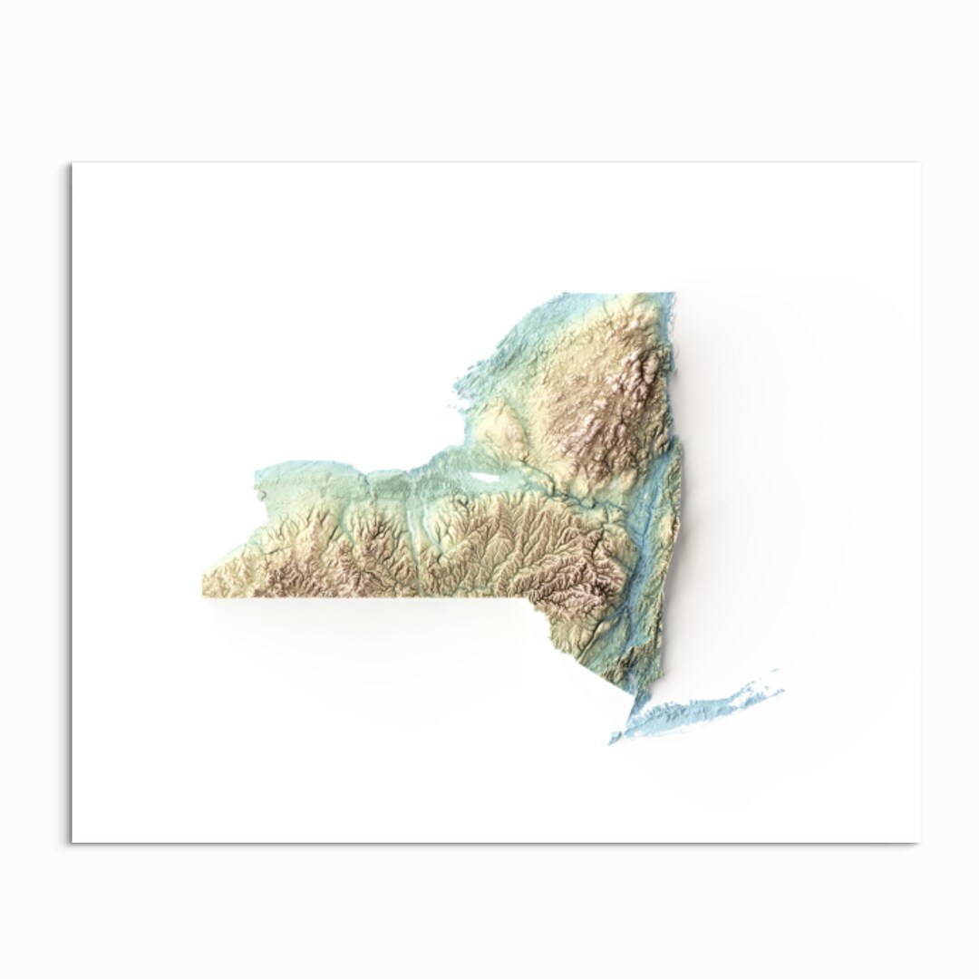 New York Shaded Relief Map - CHOOSE YOUR STYLE - Unframed Print ...