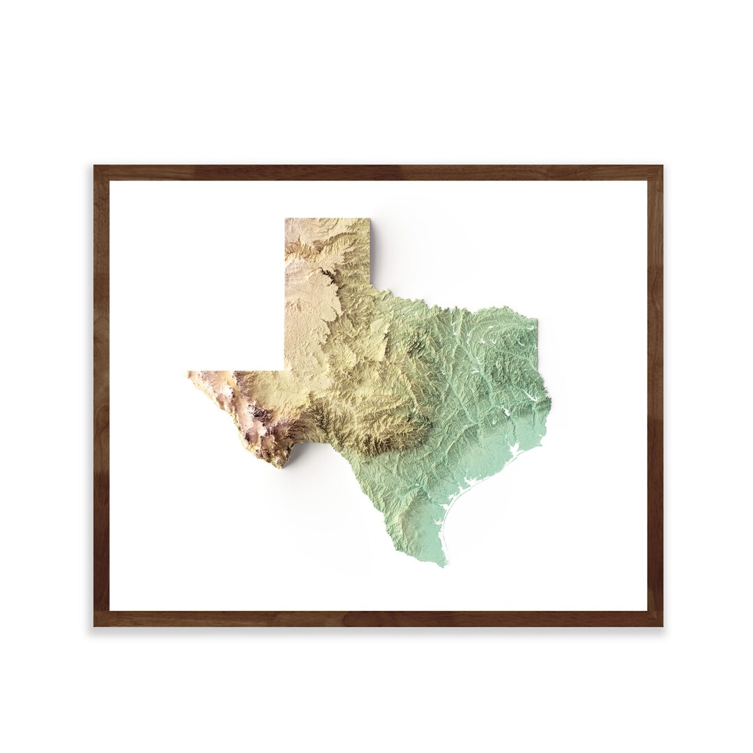 Texas Shaded Relief Map Earth Tones - Etsy
