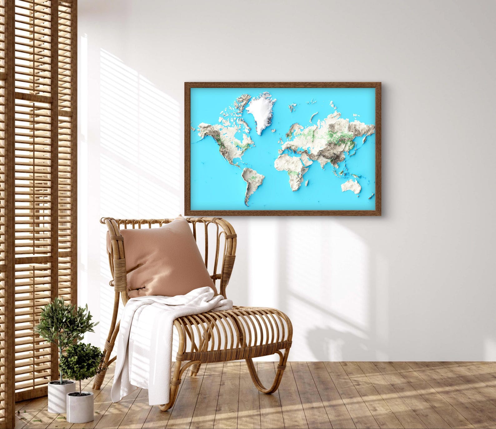 World Shaded Relief Map - Topographic UNFRAMED ART PRINT - Etsy