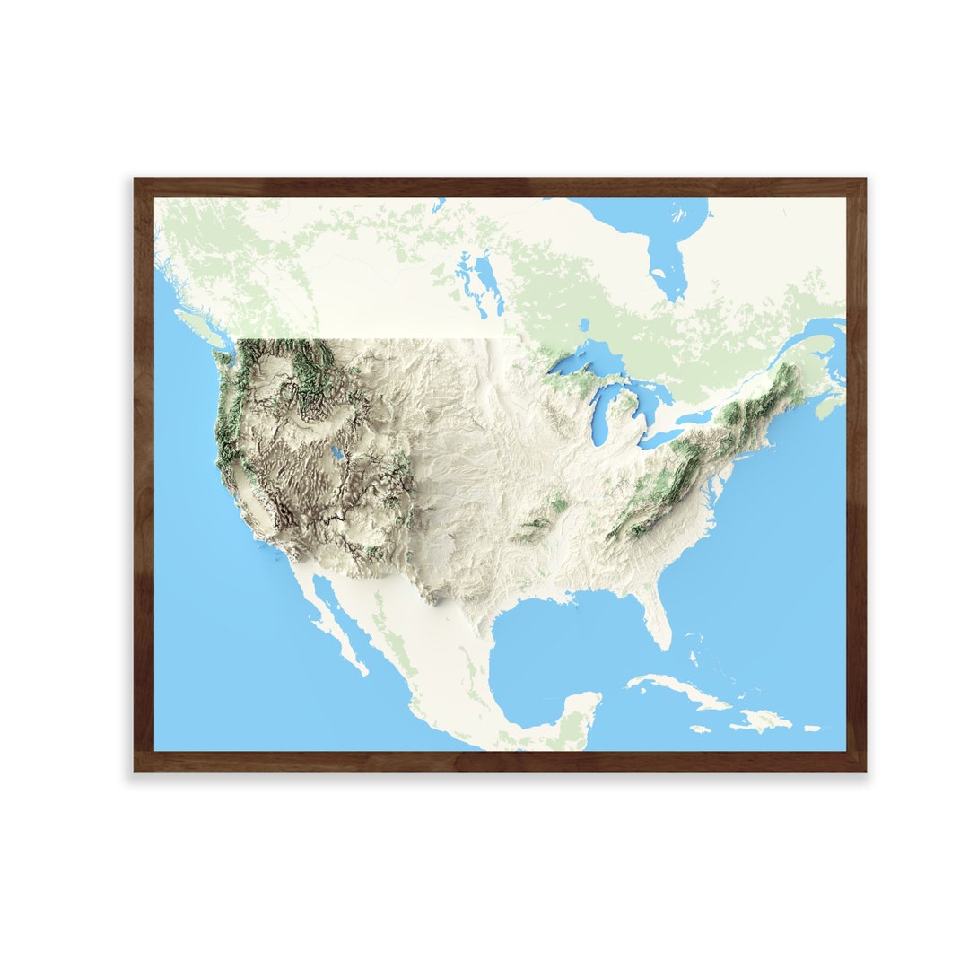 United States Mainland Shaded Relief Topographic Map - Etsy