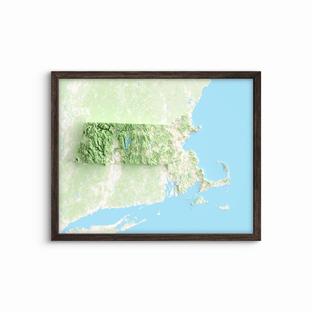 Massachusetts Shaded Relief Map CHOOSE YOUR STYLE Unframed Print ...