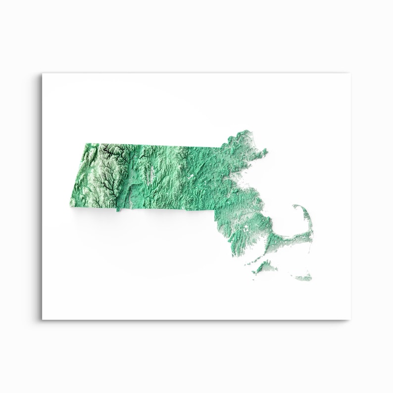 Massachusetts Shaded Relief Map - CHOOSE YOUR STYLE - Unframed Print ...