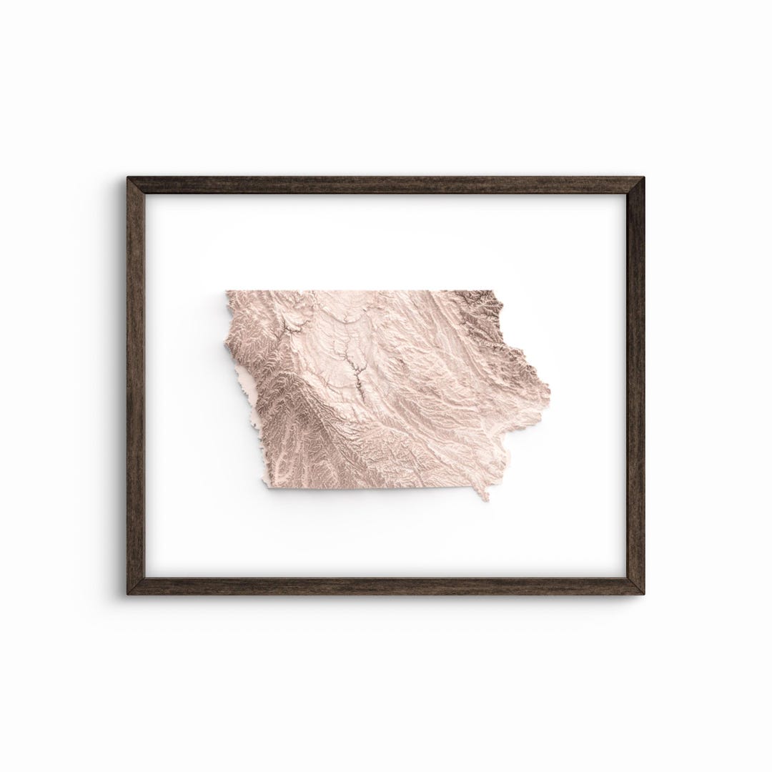 Iowa Shaded Relief Map Beige - Etsy