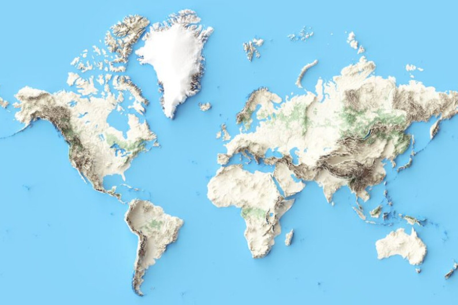 World Shaded Relief Map - Topographic UNFRAMED ART PRINT - Etsy