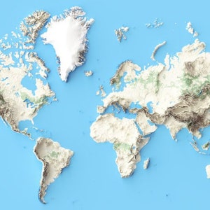 World Shaded Relief Map - Topographic UNFRAMED ART PRINT - Etsy