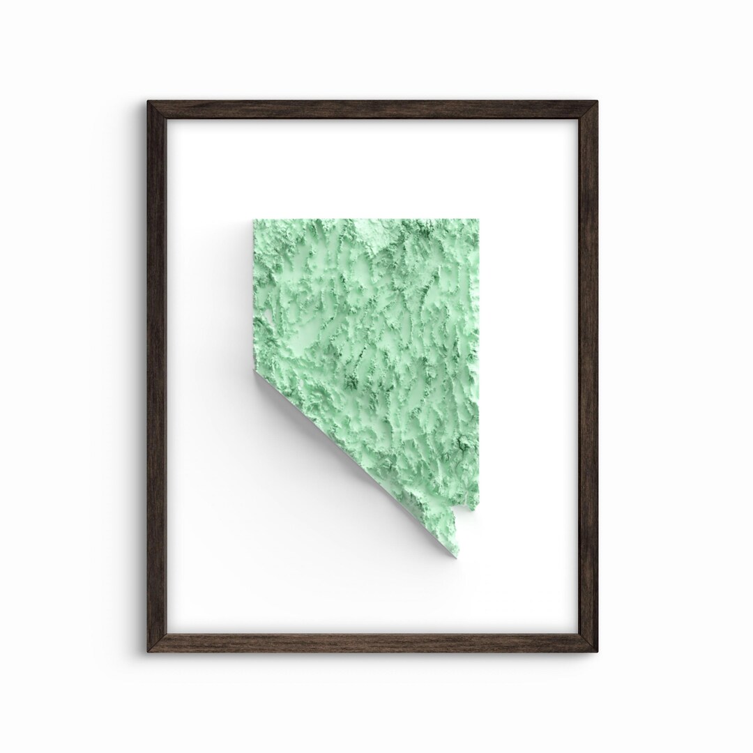Nevada Shaded Relief Map Minty Green - Etsy