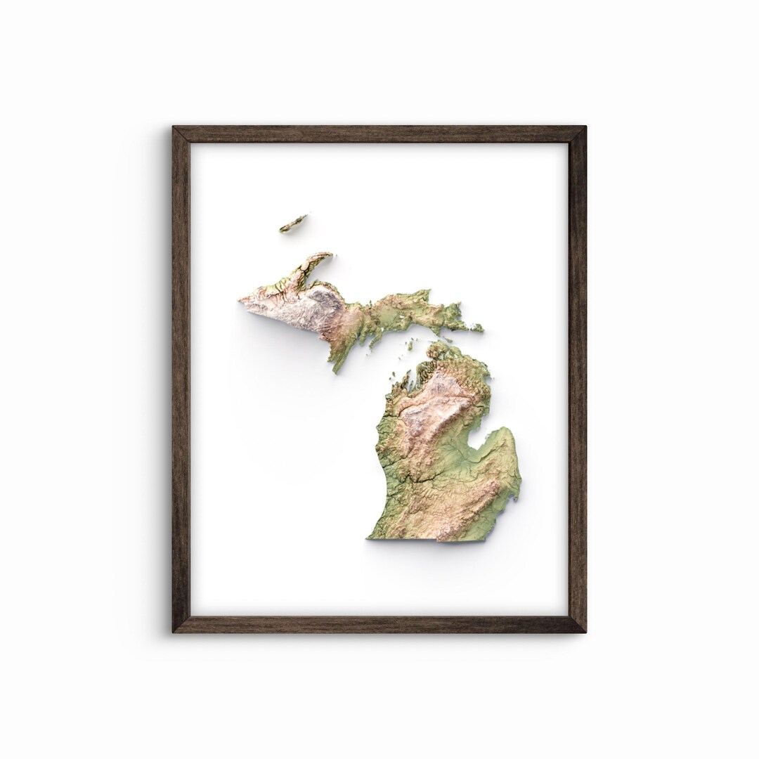 Michigan Shaded Relief Map Camo - Etsy