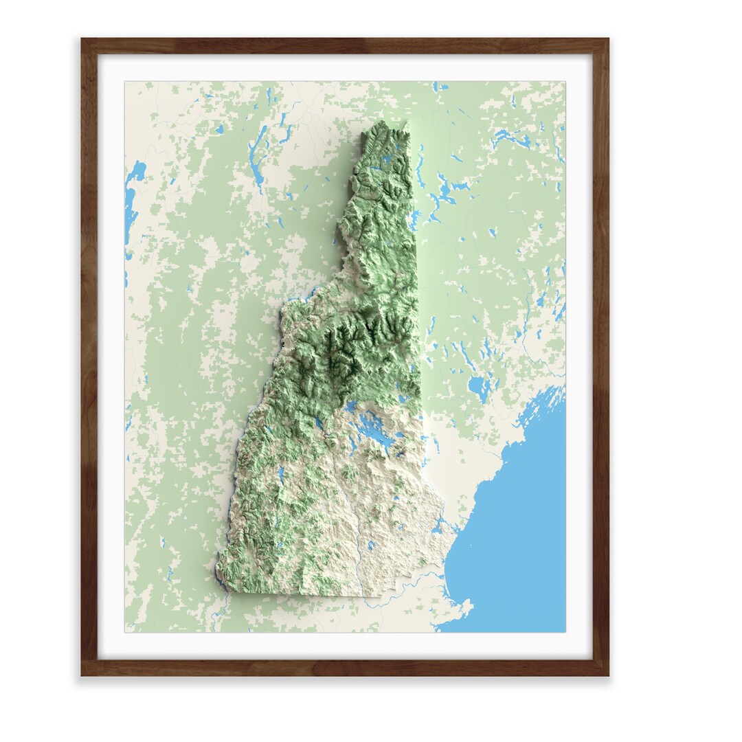 New Hampshire Shaded Relief Topographic Map - Etsy