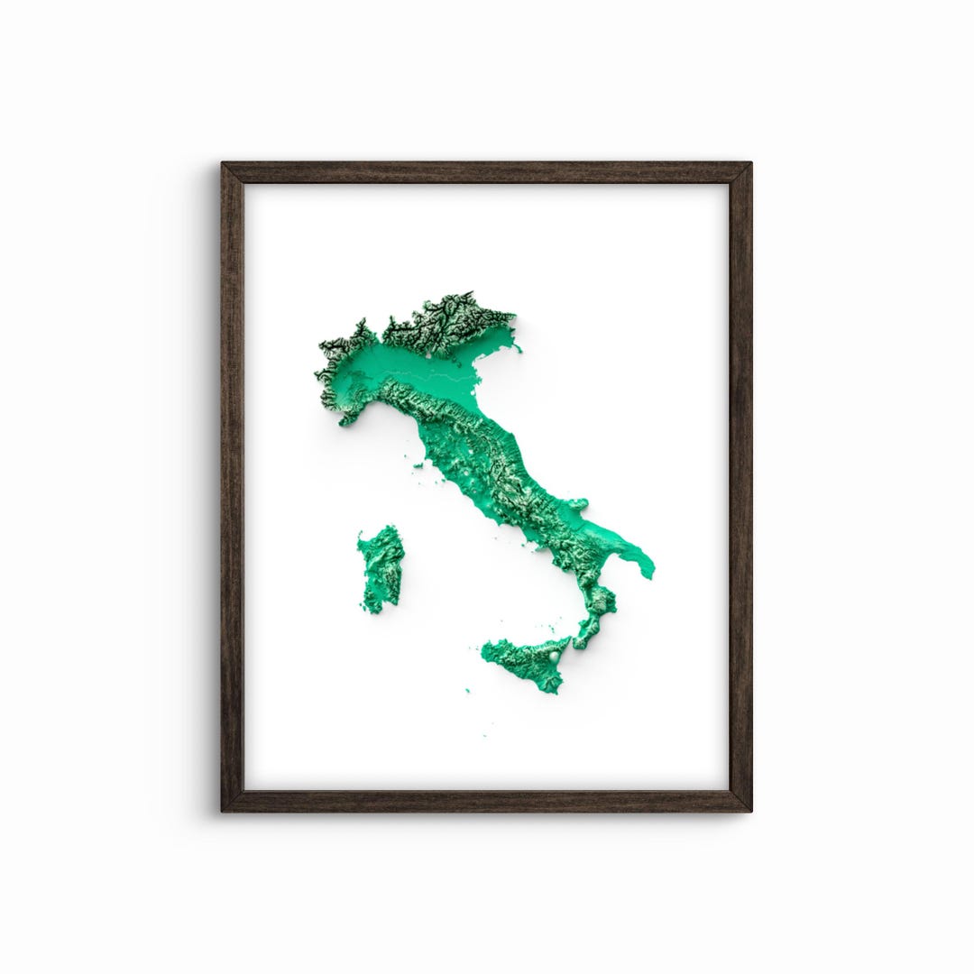 Italy Shaded Relief Map Emerald - Etsy