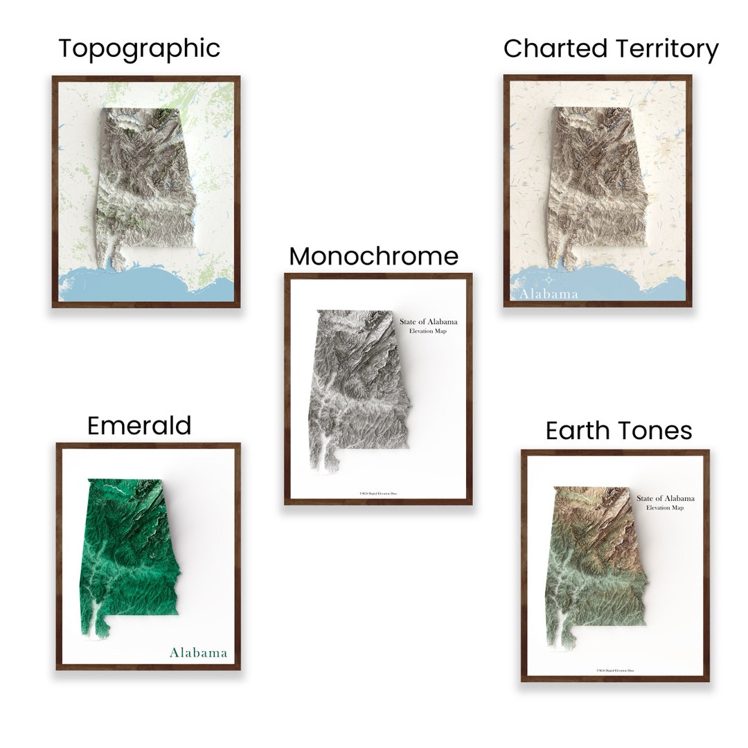 FRAMED Alabama Shaded Relief Maps - Etsy