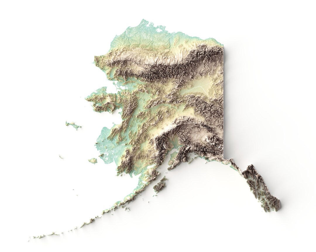 Alaska Shaded Relief Map Earth Tones - Etsy