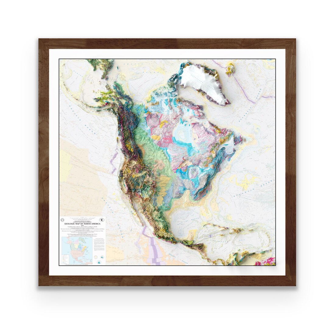 Geologic Map of North America Shaded Relief Map With Legend - Etsy