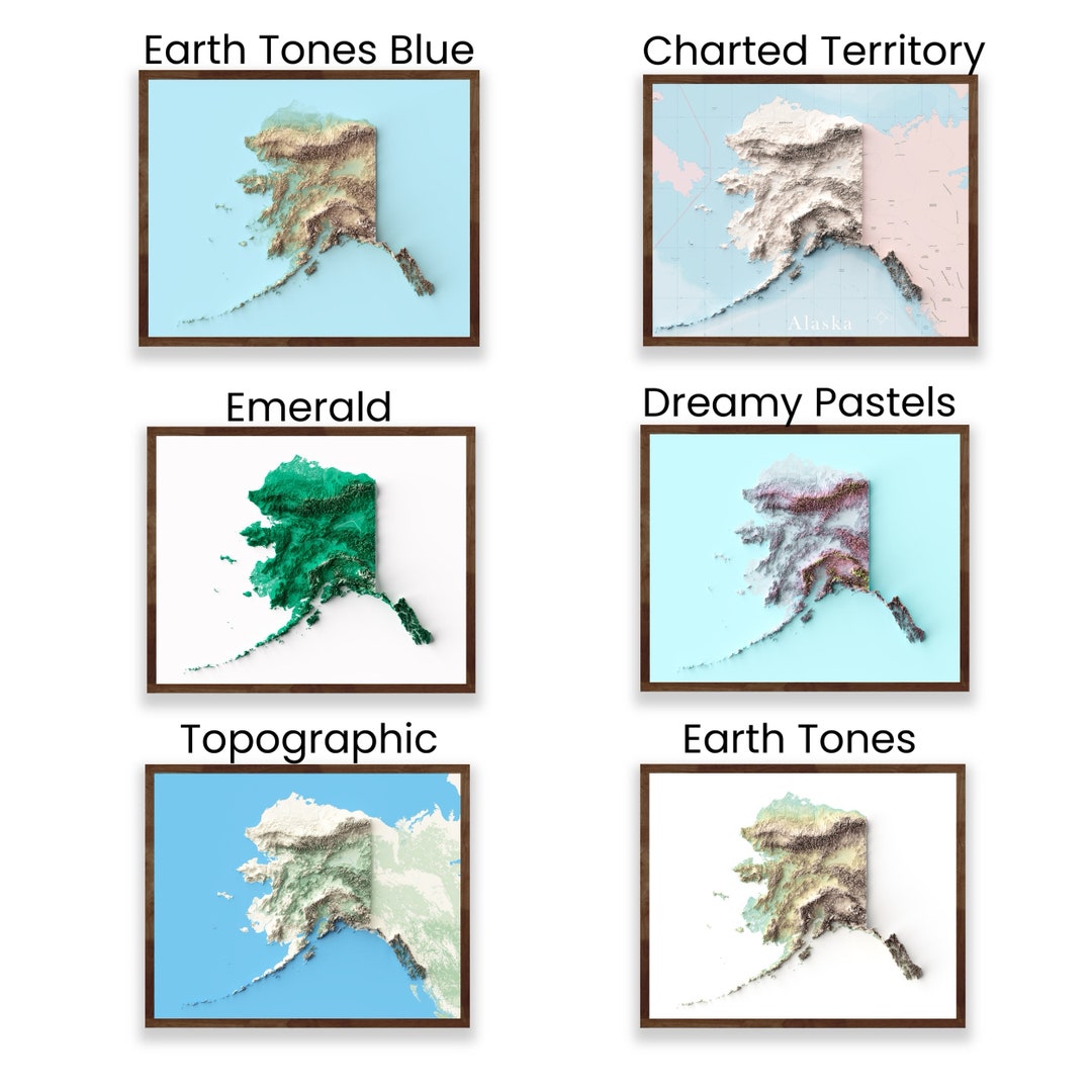 Alaska Shaded Relief Map Mulitple Styles - Etsy