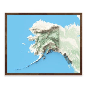 Alaska Elevation Map Shaded Relief Topographic Style - Etsy