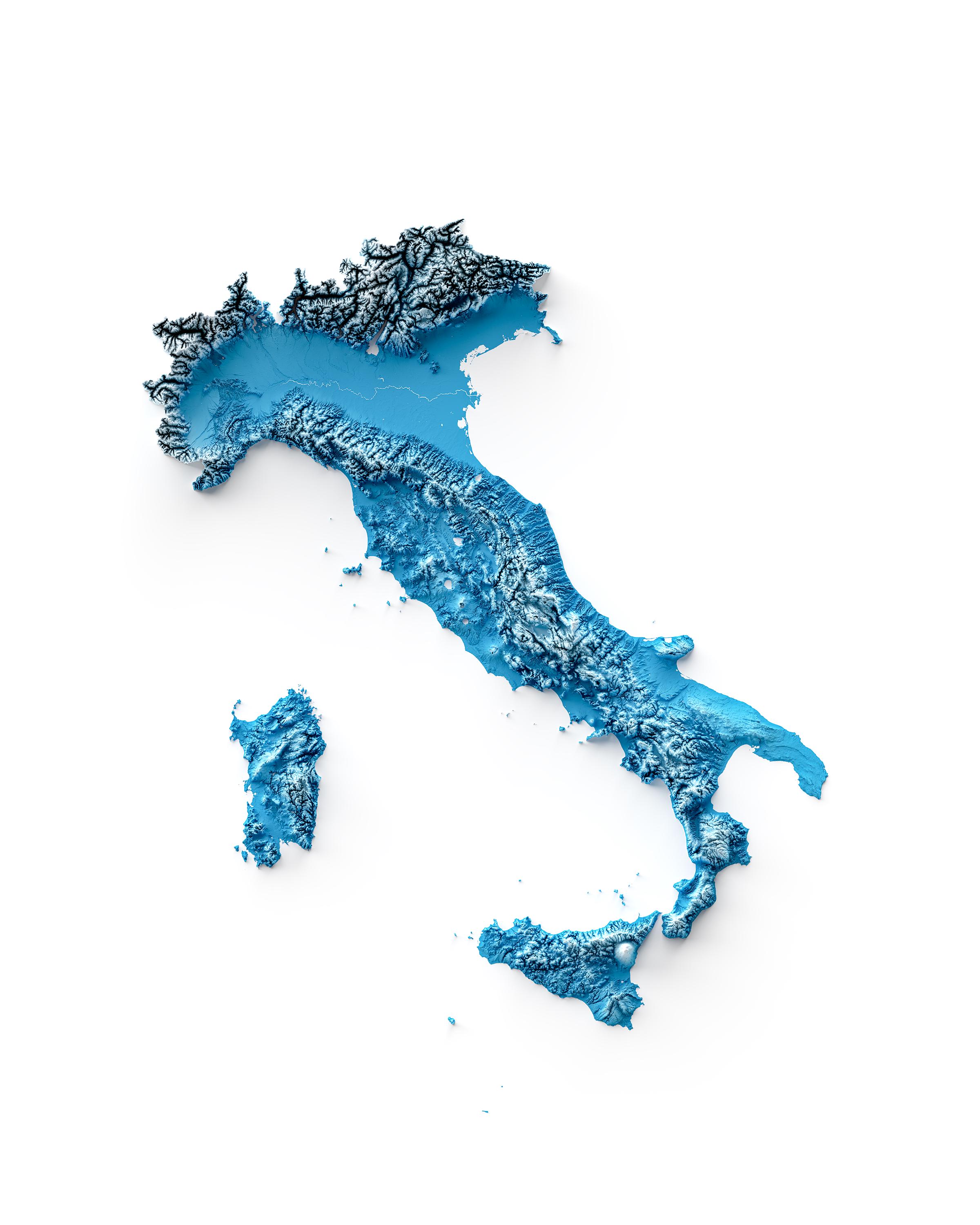 Italy Shaded Relief Map Shades of Blue - Etsy