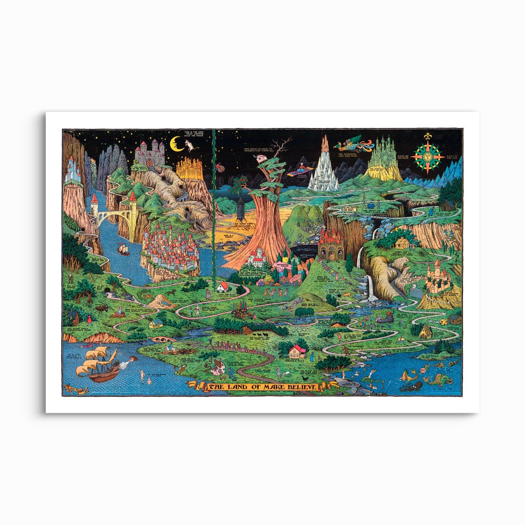Land of Make Believe Map, Jaro Hess - 1930 UNFRAMED ART PRINT (18x26 ...