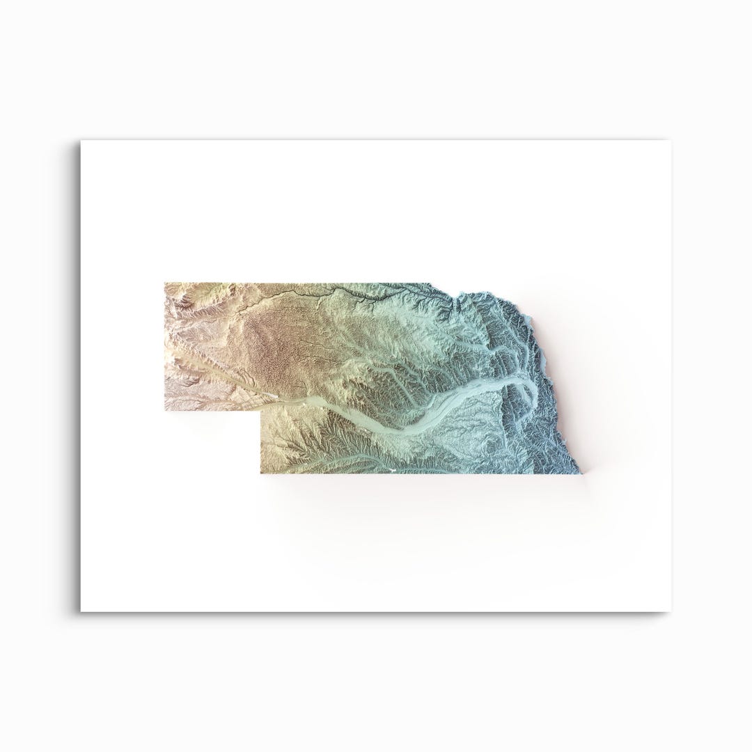 Nebraska Shaded Relief Map - CHOOSE YOUR STYLE Unframed Print ...