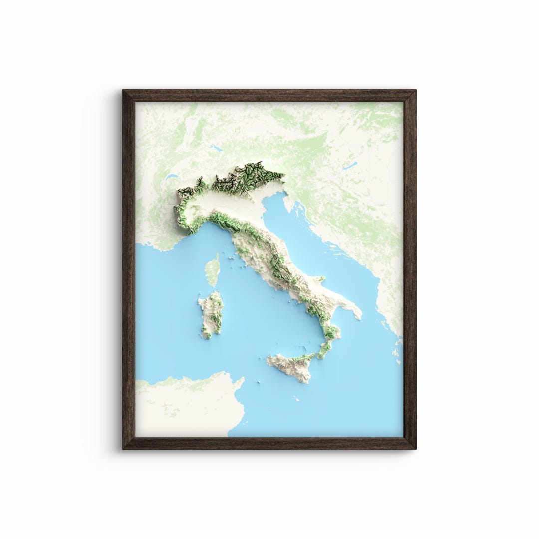 Italy Shaded Relief Map Topographic - Etsy