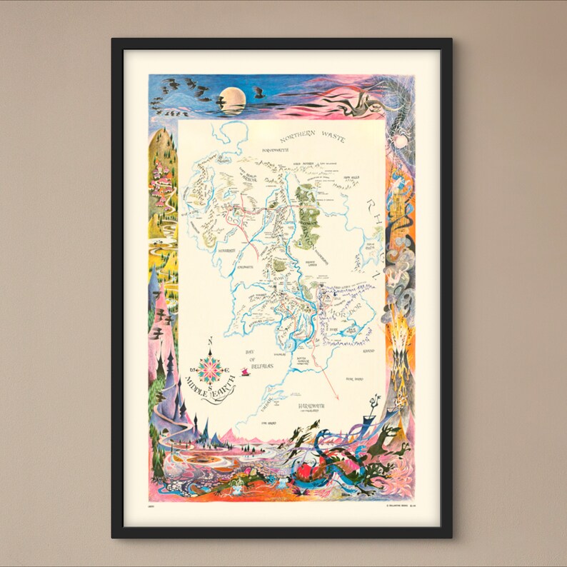 Map of Tolkien's Middle Earth Poster 1969, Ballantine - Etsy