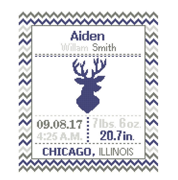 Cross Stitch Baby boy personalized birth stat Cross stitch pattern ...