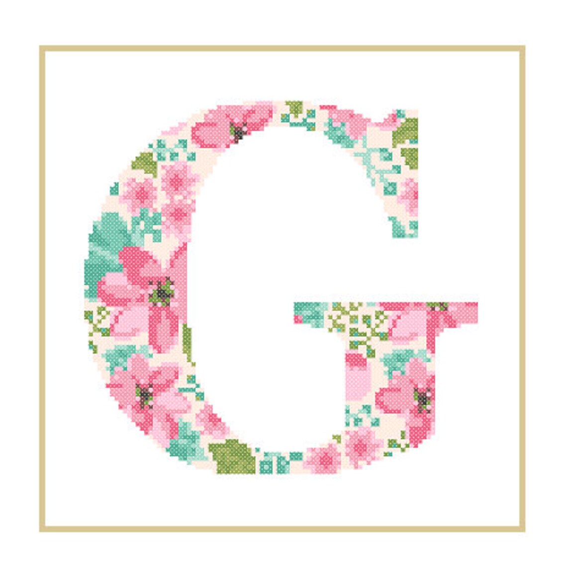Floral Monogram G Cross Stitch Pattern G Initial G Letter | Etsy