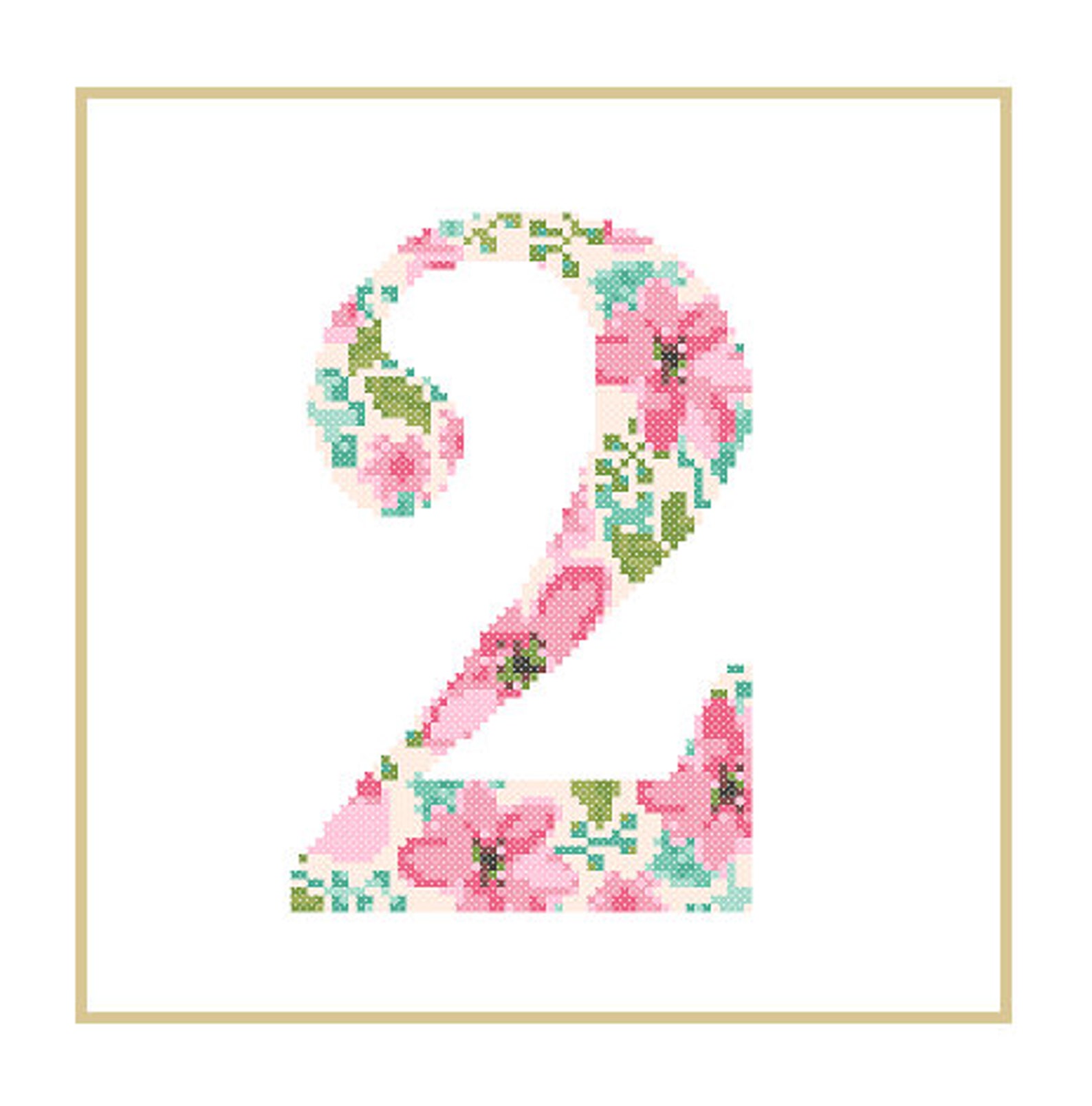 Floral 2 Cross Stitch Pattern 2 Number 2 Cross Stitch Baby - Etsy UK