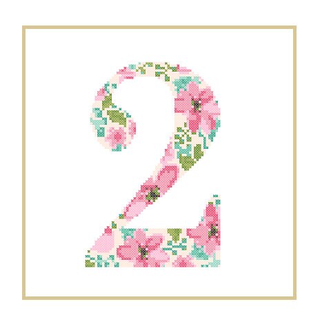 Floral 2 Cross Stitch Pattern 2 Number 2 Cross Stitch Baby - Etsy UK