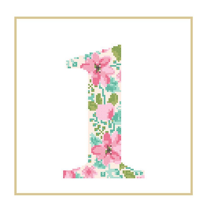 Floral 1 Cross Stitch Pattern 1 Number 1 Cross Stitch Baby | Etsy