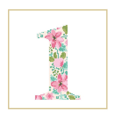 Floral 1 Cross Stitch Pattern 1 Number 1 Cross Stitch Baby Birth ...
