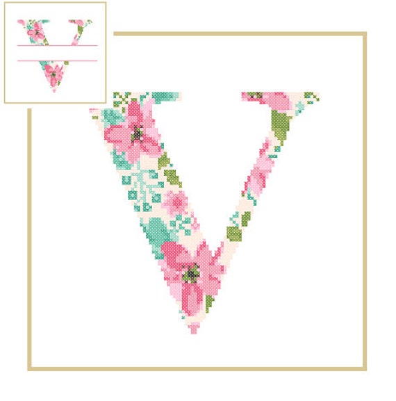 Floral Monogram V Cross Stitch Pattern V Initial V Letter - Etsy UK