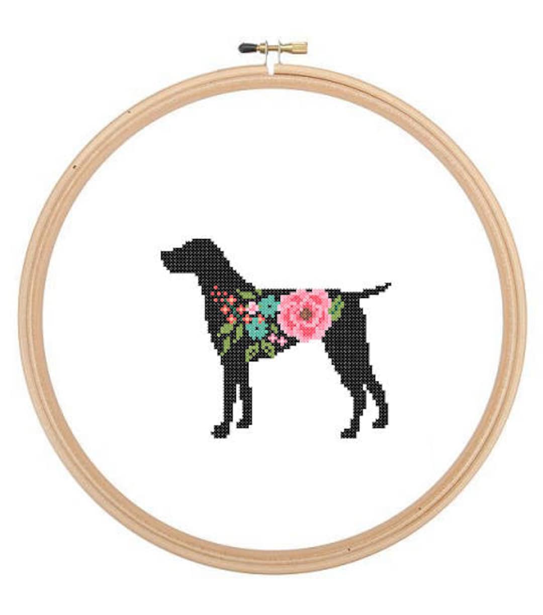 German Shorthaired Pointer Silhouette Cross Stitch Pattern Floral Roses ...
