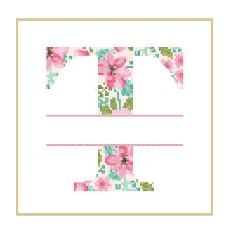 Floral Monogram T Cross Stitch Pattern T Initial T Letter Cross Stitch ...