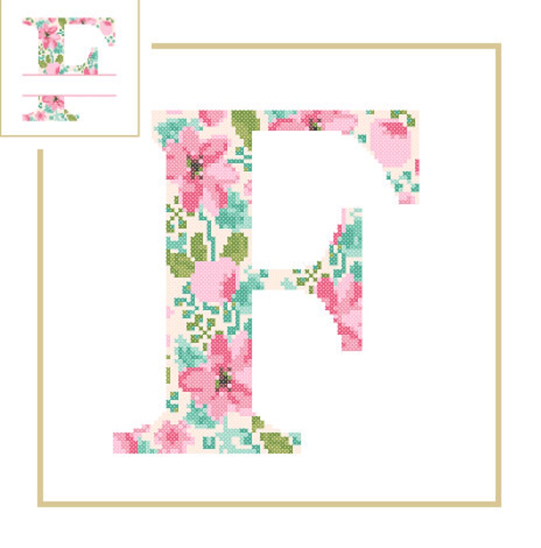 Floral Monogram F Cross Stitch Pattern F Initial F Letter Cross Stitch ...