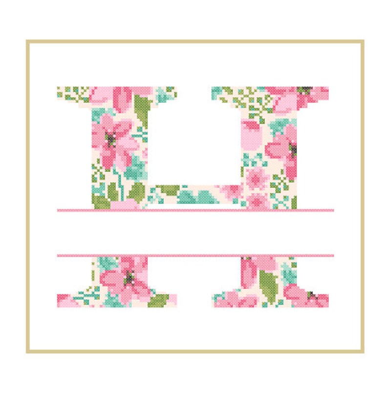 Floral Monogram H Cross Stitch Pattern H Initial H Letter Cross Stitch ...