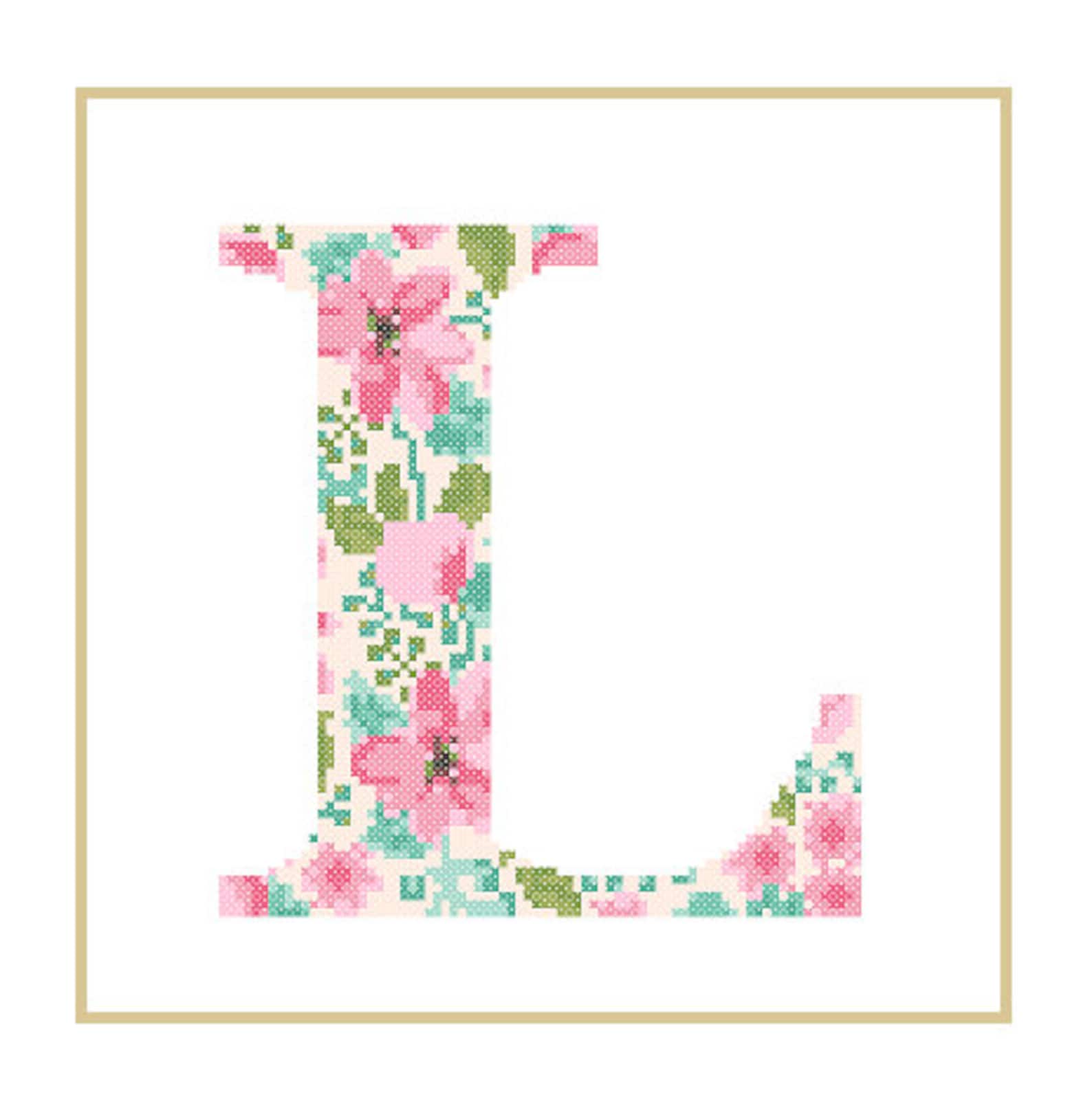 Floral Monogram L Cross Stitch Pattern L Initial L Letter - Etsy Australia