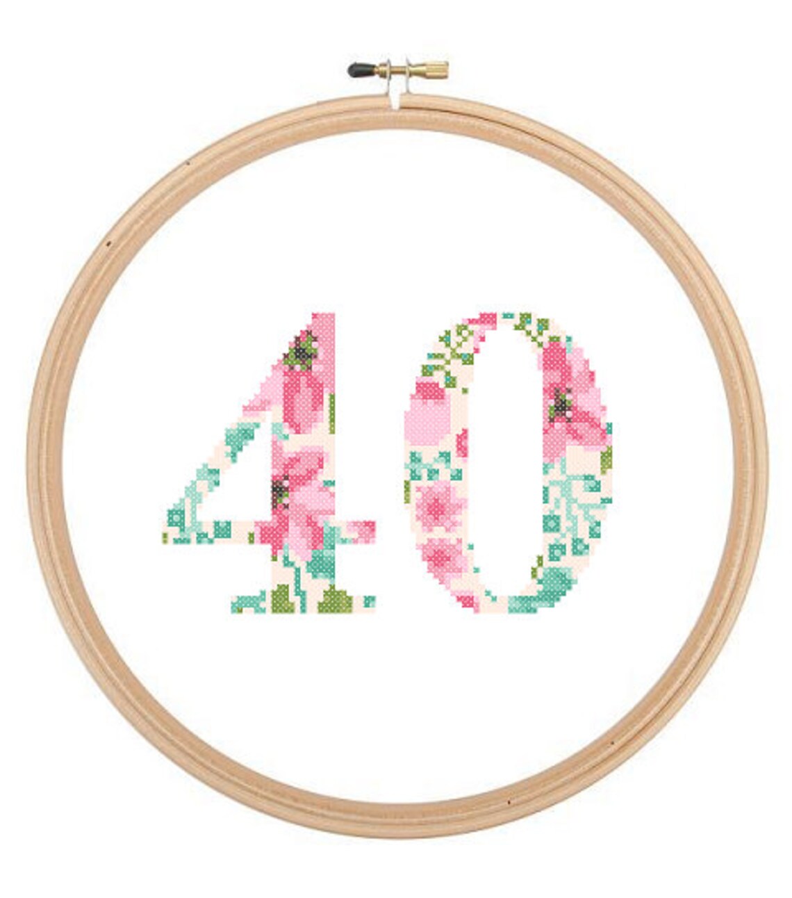 Floral 40 Cross Stitch Pattern 40th birthday cross stitch 40th | Etsy