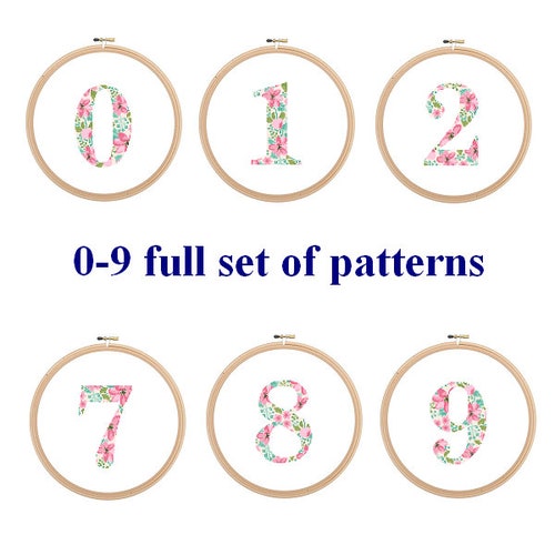 Cross Stitch 0-9 Numbers Set Floral Number Cross Stitch - Etsy