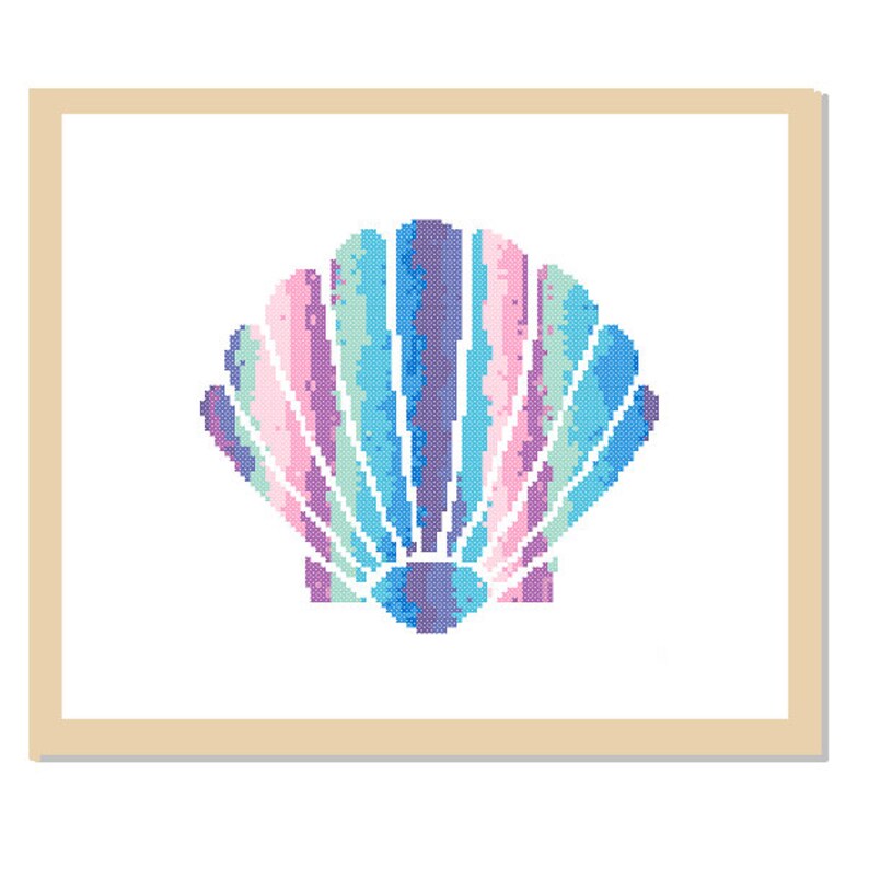 Scallop Shell Cross Stitch Pattern Blue Pink Wall Art Sea Life - Etsy ...