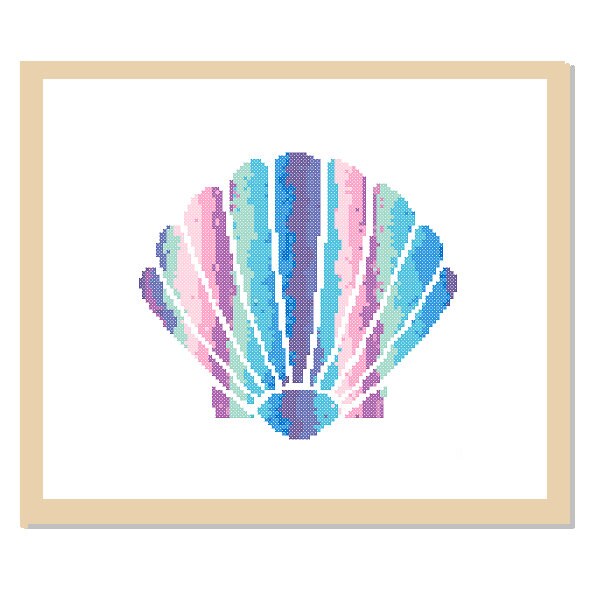 Scallop Shell Cross Stitch Pattern Blue Pink Wall Art Sea Life - Etsy ...