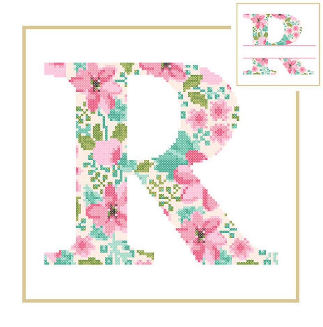 Floral Monogram R Cross Stitch Pattern R Initial R Letter Cross Stitch ...
