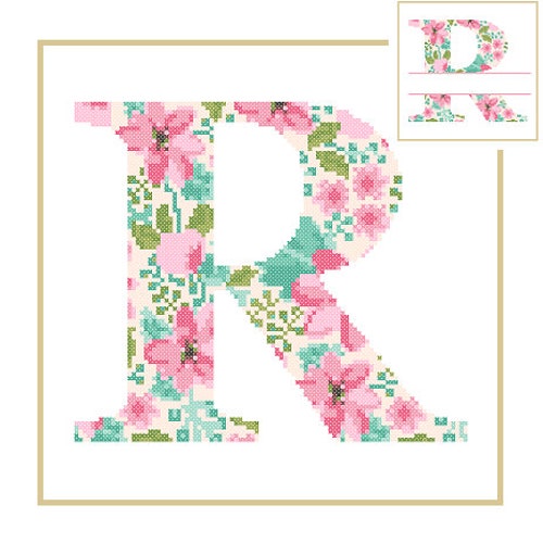 Floral Monogram A Cross Stitch Pattern A Initial A Letter - Etsy