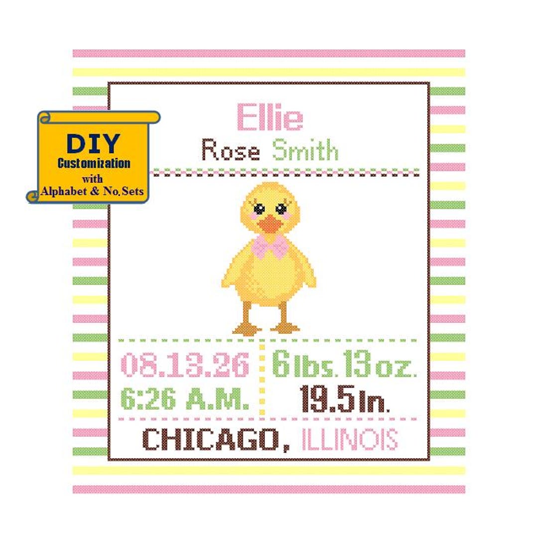 Baby Duck Birth Announcement Pattern Cross Stitch Birth Announcement ...