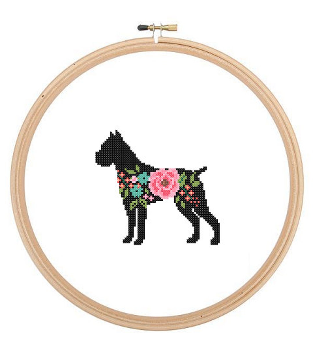 Cane Corso Silhouette Cross Stitch Pattern Floral Roses Pet Animal Wall ...