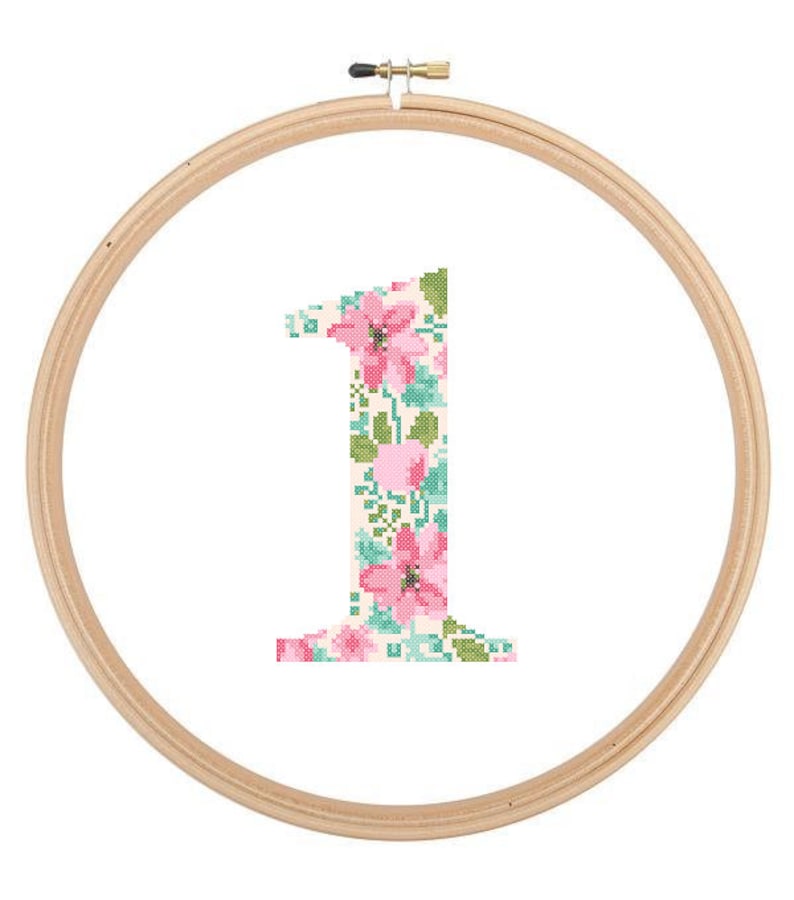Floral 1 Cross Stitch Pattern 1 Number 1 Cross Stitch Baby | Etsy