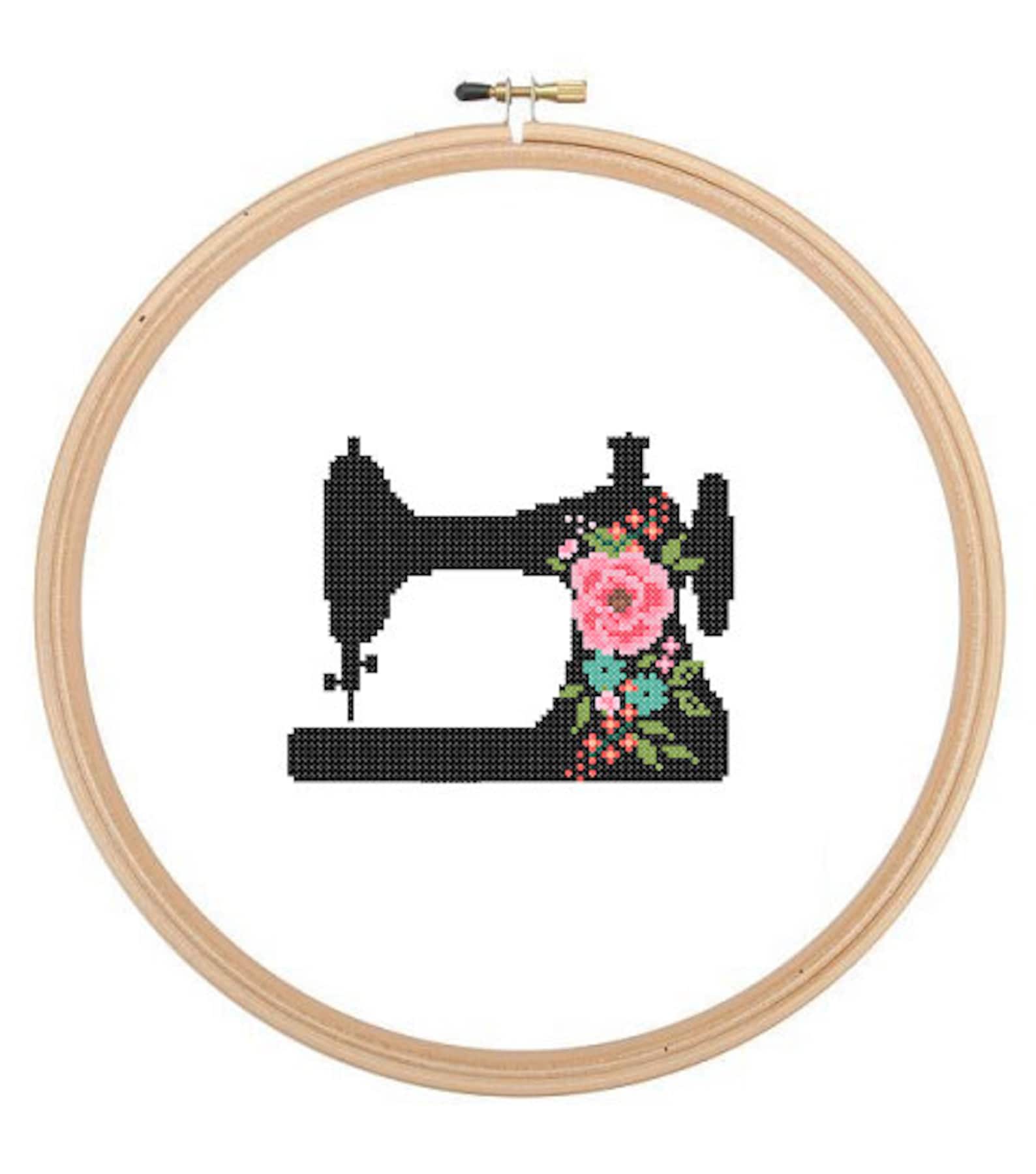 Sewing Machine Silhouette Cross Stitch Pattern Floral Roses - Etsy
