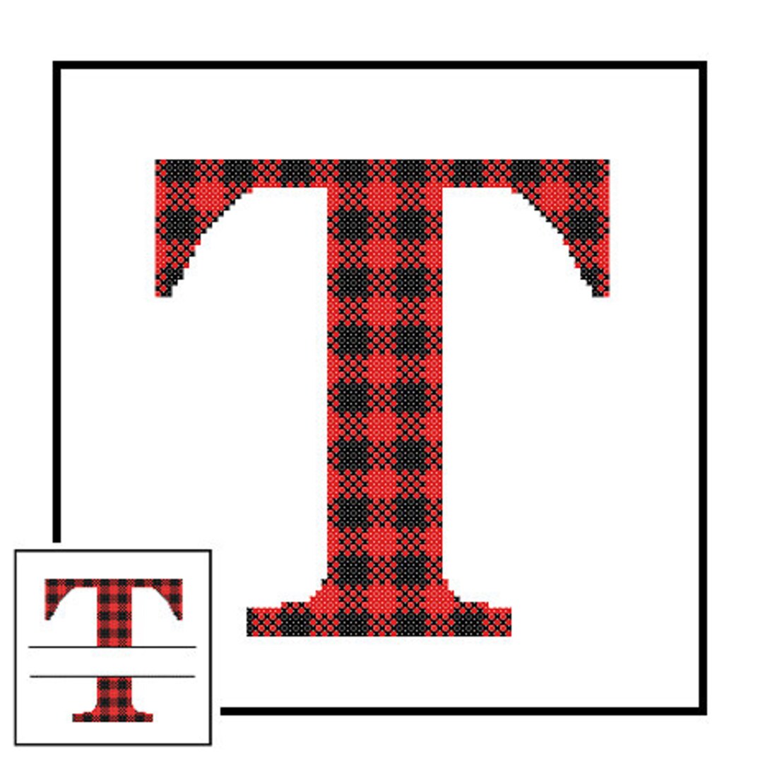 Buffalo Plaid Monogram T Cross Stitch Pattern T Initial T Letter Cross ...