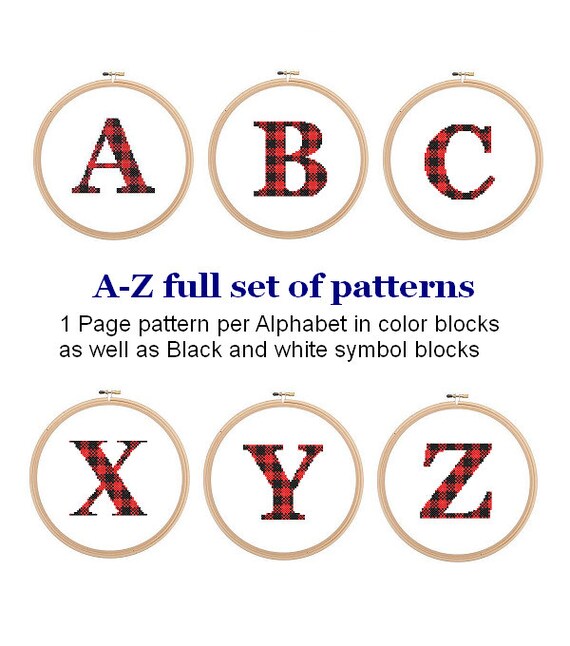Monogram Cross Stitch A-Z Alphabet Set Buffalo Plaid Letter | Etsy