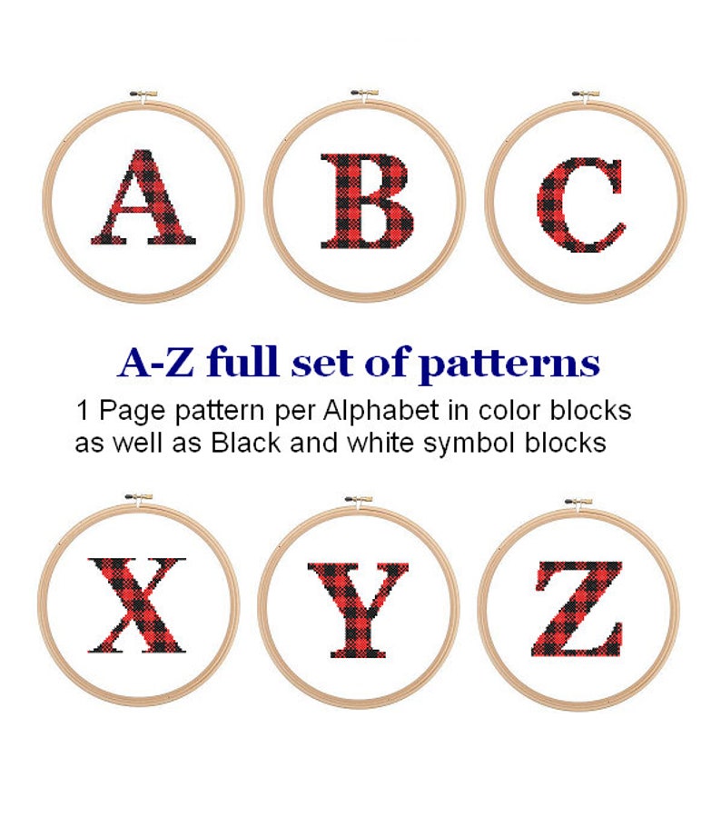 Monogram Cross Stitch A-Z Alphabet Set Buffalo Plaid Letter (medium ...