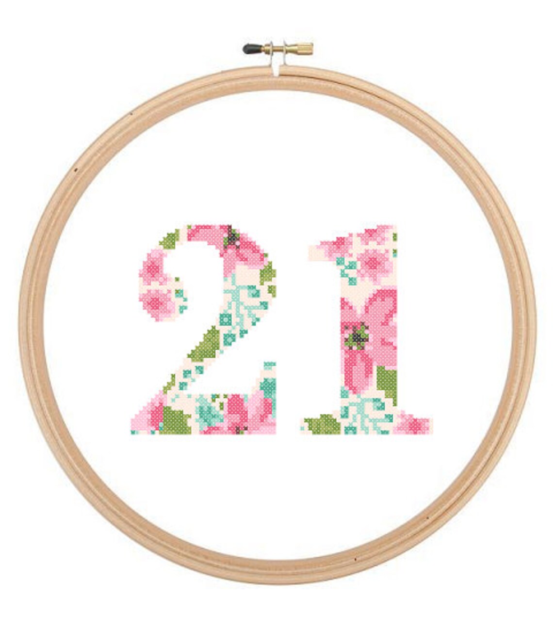 Floral 21 Cross Stitch Pattern 21st Birthday Cross Stitch 21st ...